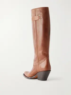 Chloé Azelan Embroidered Leather Knee Boots - Brown