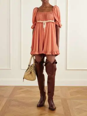 Chloé Azelan Flower-embroidered Leather Over-the-knee Boots