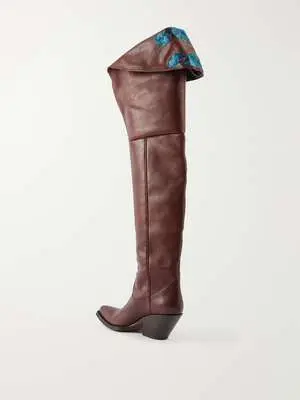 Chloé Azelan Flower-embroidered Leather Over-the-knee Boots