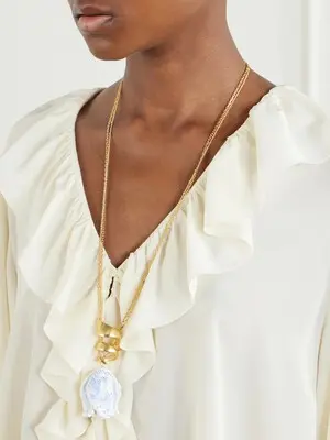 Chloé Brass And Ceramic Pendant Necklace