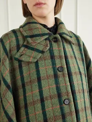 Chloé Checked Wool And Cotton-blend Cape - Green