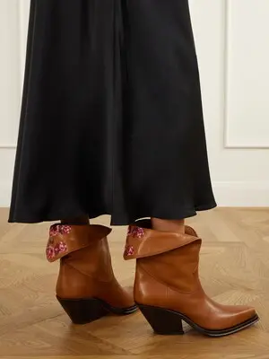 Chloé Azelan Embroidered Ankle Boots - Brown