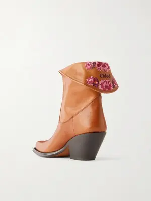 Chloé Azelan Embroidered Ankle Boots - Brown