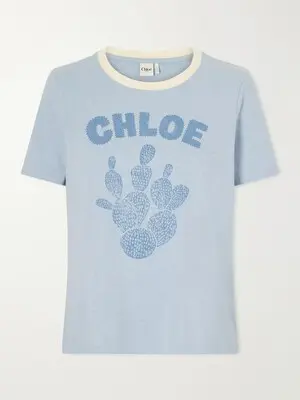 Chloé Printed Cotton-jersey T-shirt - Blue