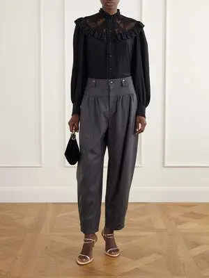 Chloé Flannel Wool And Cashmere-blend Wide-leg Pants - Dark Gray