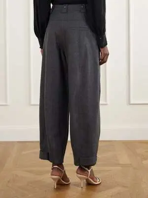 Chloé Flannel Wool And Cashmere-blend Wide-leg Pants - Dark Gray