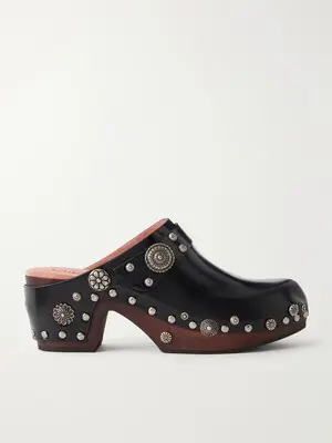 Chloé Embellished Leather Clogs - Black