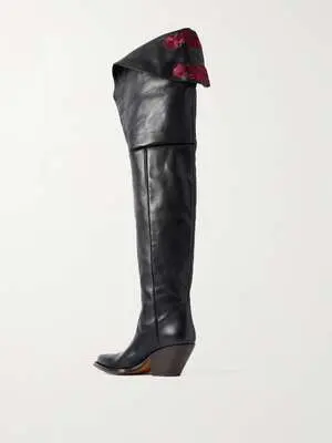Chloé Azelan Embroidered Leather Knee Boots
