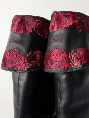 Chloé Azelan Embroidered Leather Knee Boots