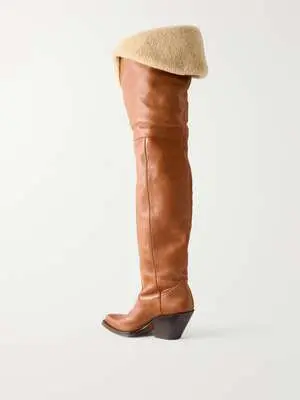 Chloé Azalean Shearling-trimmed Leather Over-the-knee Boots