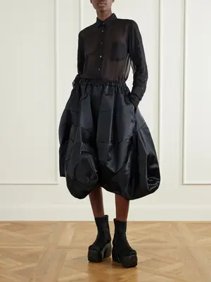 Comme Des Garçons Gathered Satin Midi Skirt - Black