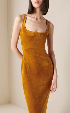 Alaïa Velvet Square Neck Midi Dress