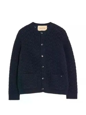 Valentino Garavani Wool And Cashmere Cardigan With Metallic V Detail - Blue