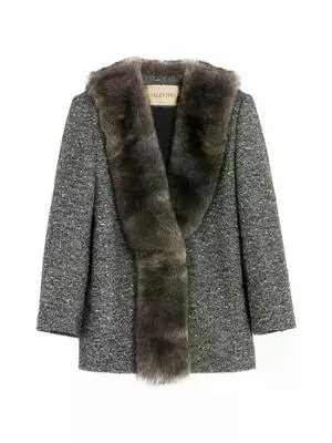Valentino Garavani Single-breasted Chevron Bouclé Caban With Shearling