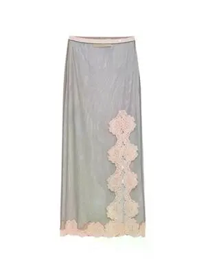 Valentino Garavani Vlogo Lace-trim Tulle Maxi Skirt - Grey