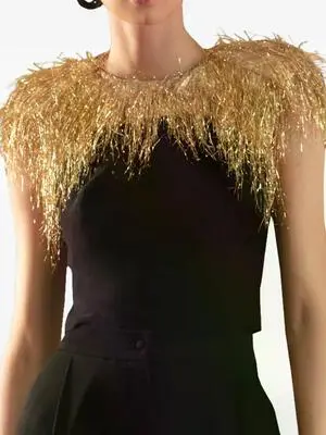 GEMY MAALOUF Embellished Padded-shoulder Cropped Top - Black