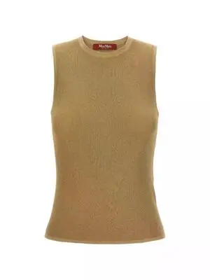 Max Mara Ribbed Metallic-finish Sleeveless Top - Gold
