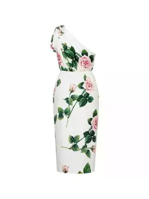 Dolce & Gabbana Rose-print One-shoulder Draped Midi Dress