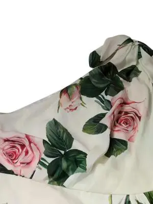Dolce & Gabbana Rose-print One-shoulder Draped Midi Dress