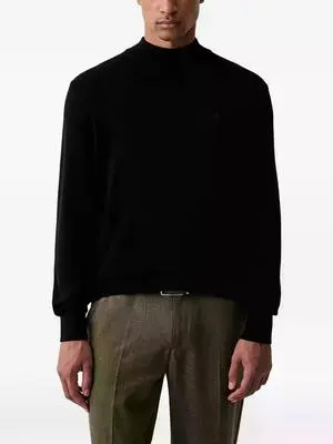 Marc O'polo High-neck Fine Knit Sweater With Logo Embroidery - Black