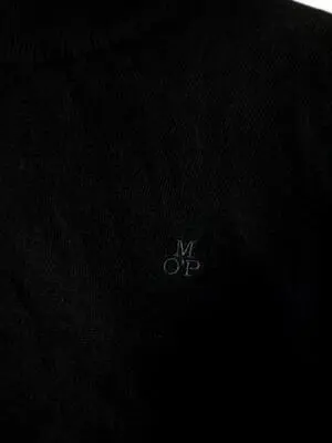 Marc O'polo High-neck Fine Knit Sweater With Logo Embroidery - Black