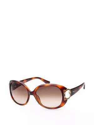 FERRAGAMO Gancini-detail Geometric-frame Sunglasses - Brown