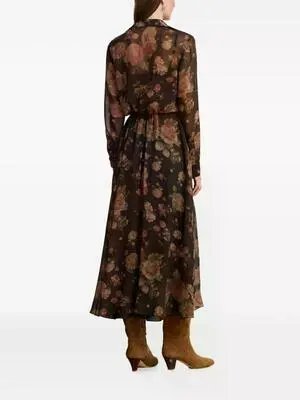 Ralph Lauren Floral Print Midi Shirt Dress - Brown