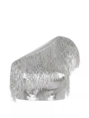 GEMY MAALOUF Fringe-trimmed One-shoulder Top - Silver
