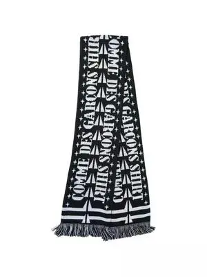 Comme Des Garçons Logo-intarsia Fringed Scarf - Black
