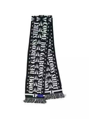 Comme Des Garçons Logo-intarsia Fringed Scarf