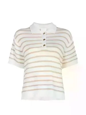 ALLUDE Striped Short-sleeve Polo Top - White