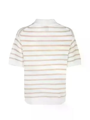 ALLUDE Striped Short-sleeve Polo Top