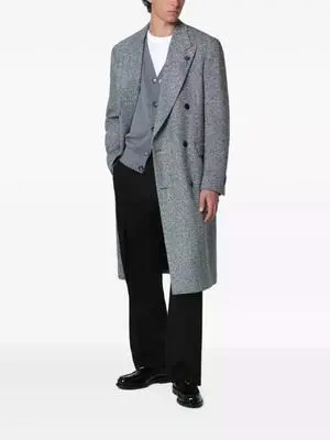 LARDINI Herringbone Double-breasted Wool Coat