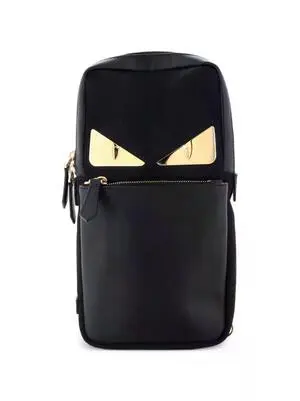 Fendi Monster Sling Bag In Nylon And Leather - Black