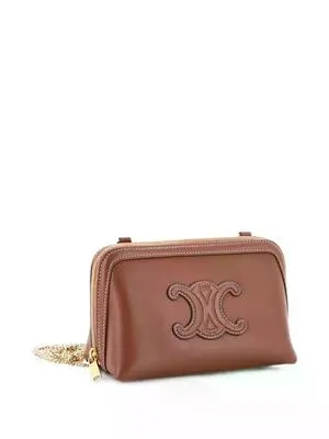 Celine Cuir Triomphe Zip Around Chain Clutch Leather Crossbody Bag