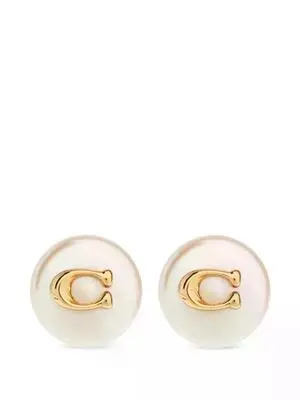 COACH Logo-plaque Pearl Earrings - Gold