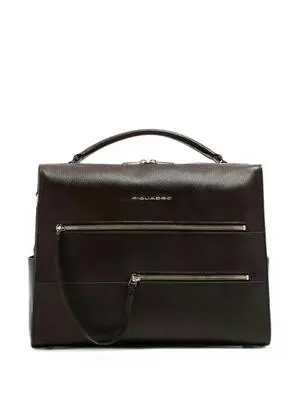 PIQUADRO Dark Pebbled Grain Logo Laptop Bag