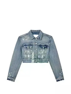 PURPLE BRAND Paint-splatter Cropped Denim Jacket