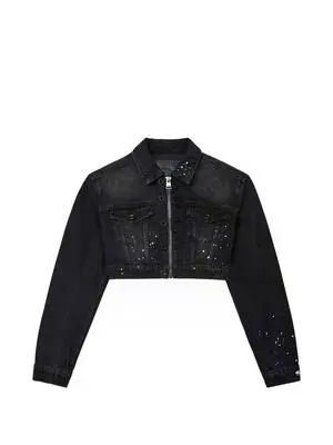 PURPLE BRAND Paint-splatter Cropped Denim Jacket - Black