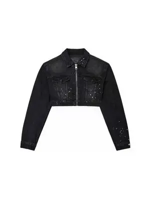 PURPLE BRAND Paint-splatter Cropped Denim Jacket