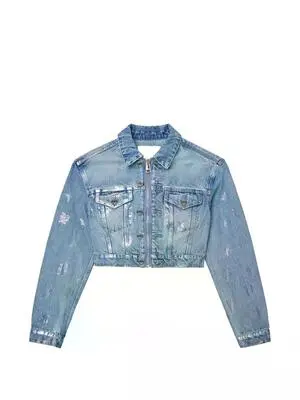 PURPLE BRAND Monogram-print Cropped Denim Jacket