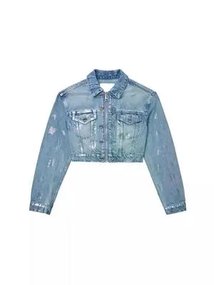 PURPLE BRAND Monogram-print Cropped Denim Jacket