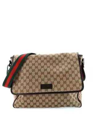 Gucci Gg Canvas Web Strap Flap Messenger Bag - Brown