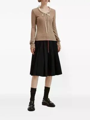 TOUT A COUP Ruffle-trim Ribbed-knit Cardigan