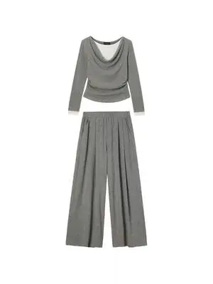 TOUT A COUP Cowl-neck Pleated-detail Trouser And Sweatshirt Set - Grey