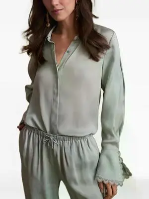 HEVRON Lace Trim Silk Shirt