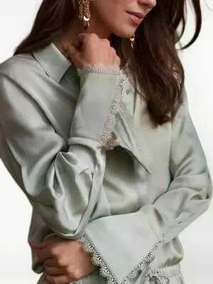 HEVRON Lace Trim Silk Shirt