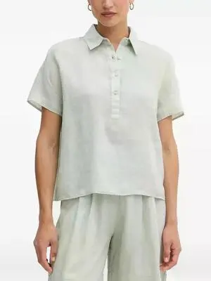 BENETTON Short Sleeve Linen Polo Shirt - Green