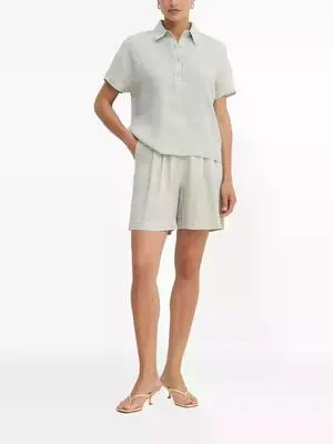 BENETTON Short Sleeve Linen Polo Shirt - Green