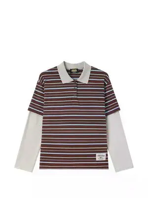 MINI CREAM Striped Double-sleeve Polo Shirt - Brown